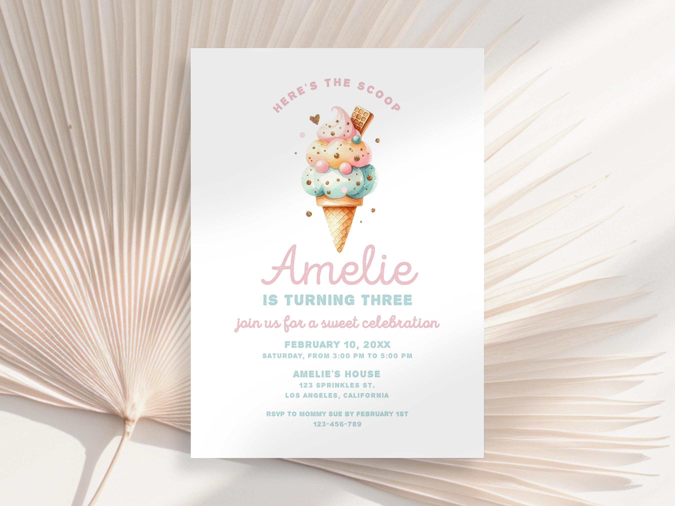 Ice Cream Invitation, Ice Cream Party Invitation, Two Sweet Birthday ...