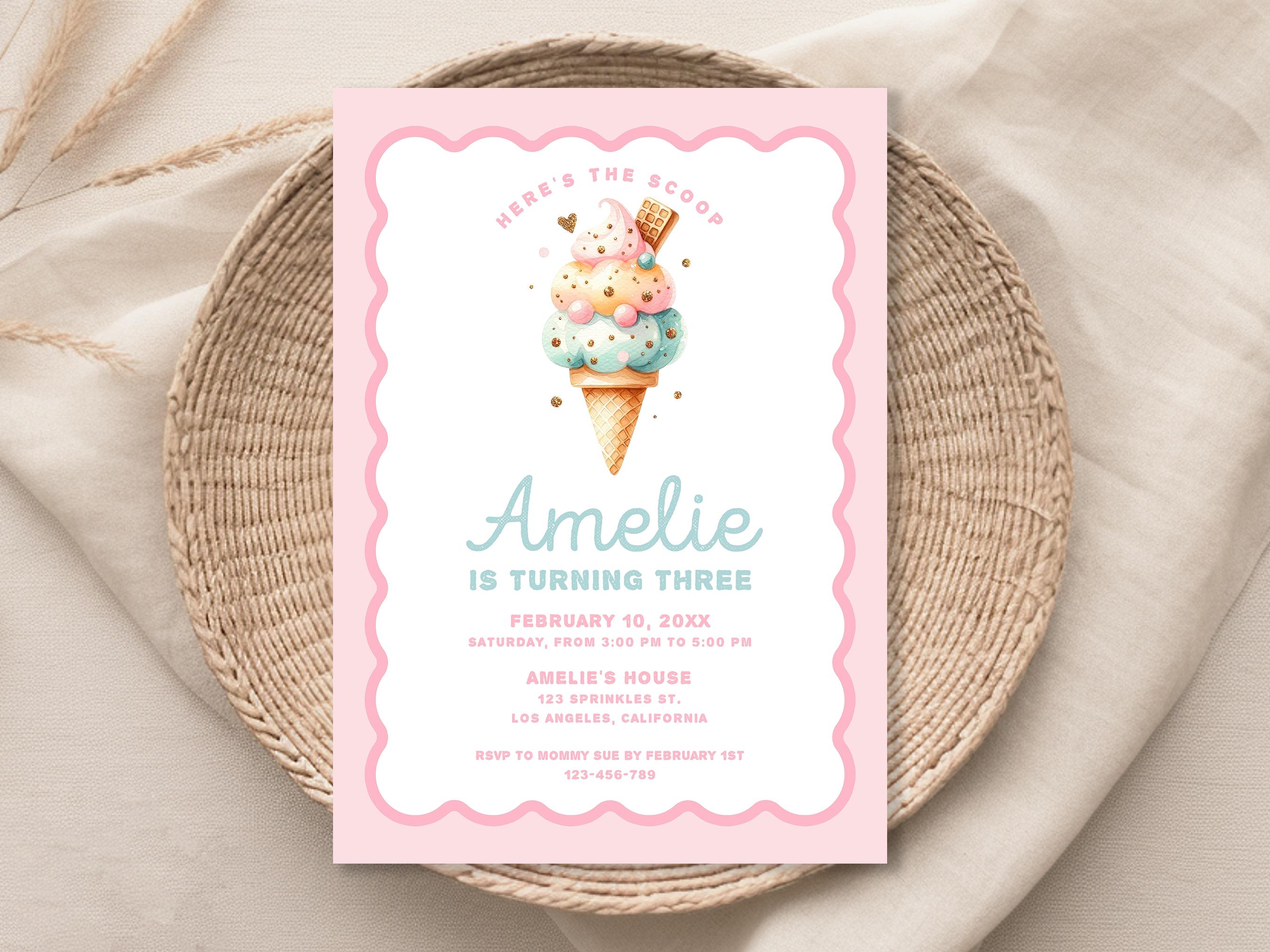 Ice Cream Invitation, Ice Cream Party Invitation, Two Sweet Birthday ...