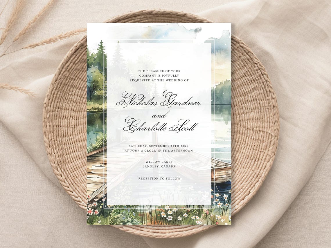 Lake Wedding Invitation, Lakeside Wedding Invitation, Mountain Wedding ...