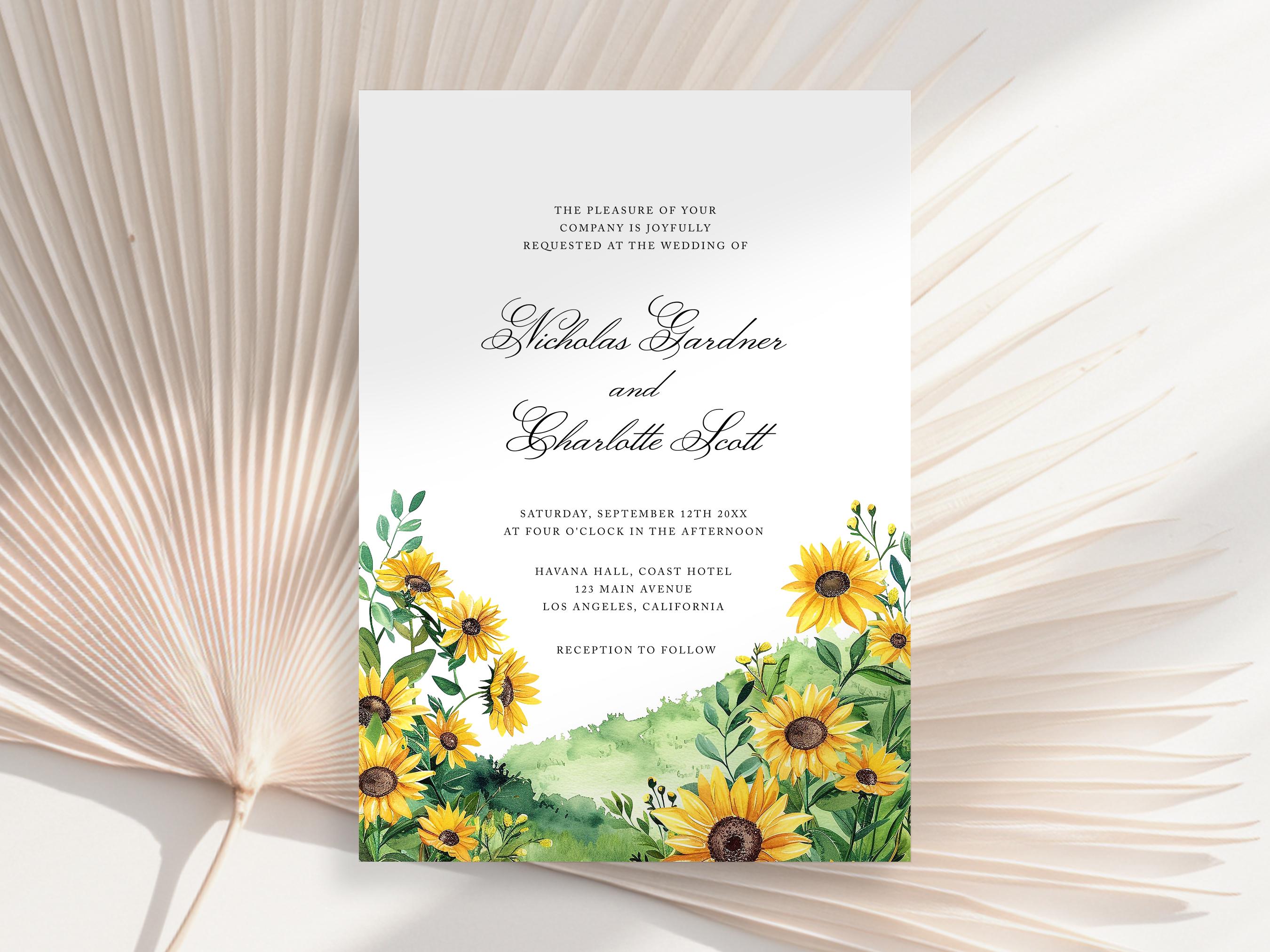 Sunflower Wedding Invitation, Sunflower Wedding Invites, Sunflower ...
