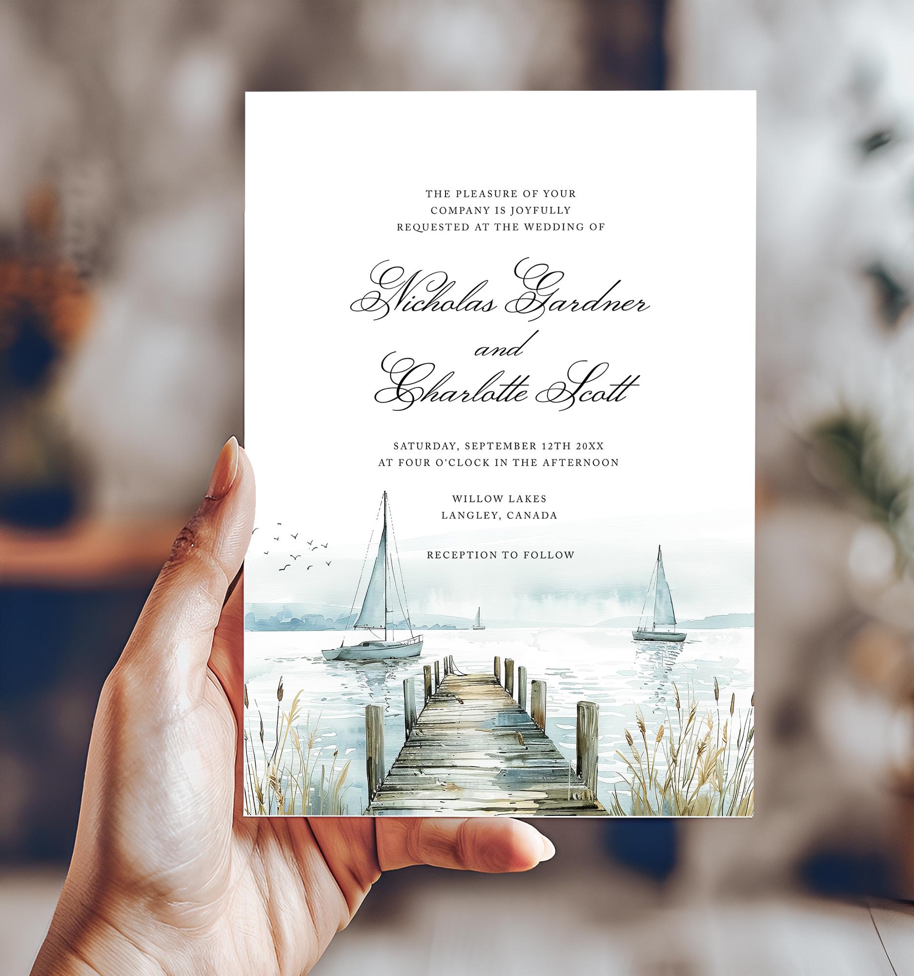 Lake Wedding Invitation, Lakeside Wedding Invitation, Mountain Wedding ...