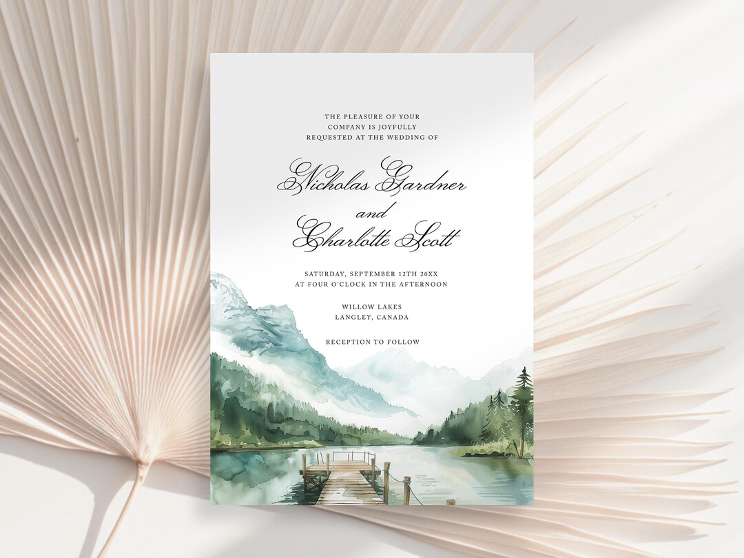 Lake Wedding Invitation, Lakeside Wedding Invitation, Mountain Wedding ...