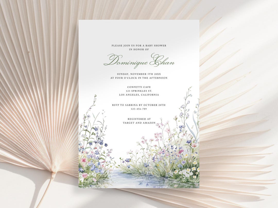 Wildflower Baby Shower Invitation, Wildflower Bridal Shower Invitation, River Invitation, Pond ...