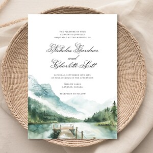 Lake Wedding Invitation, Lakeside Wedding Invitation, Mountain Wedding Invitation, Mountain Lake ...