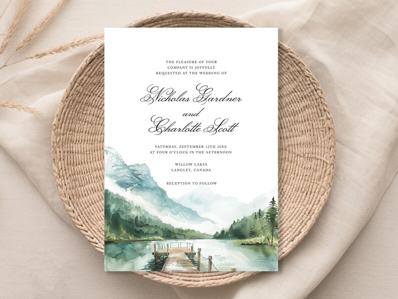 Lake Wedding Invitation, Lakeside Wedding Invitation, Mountain Wedding ...