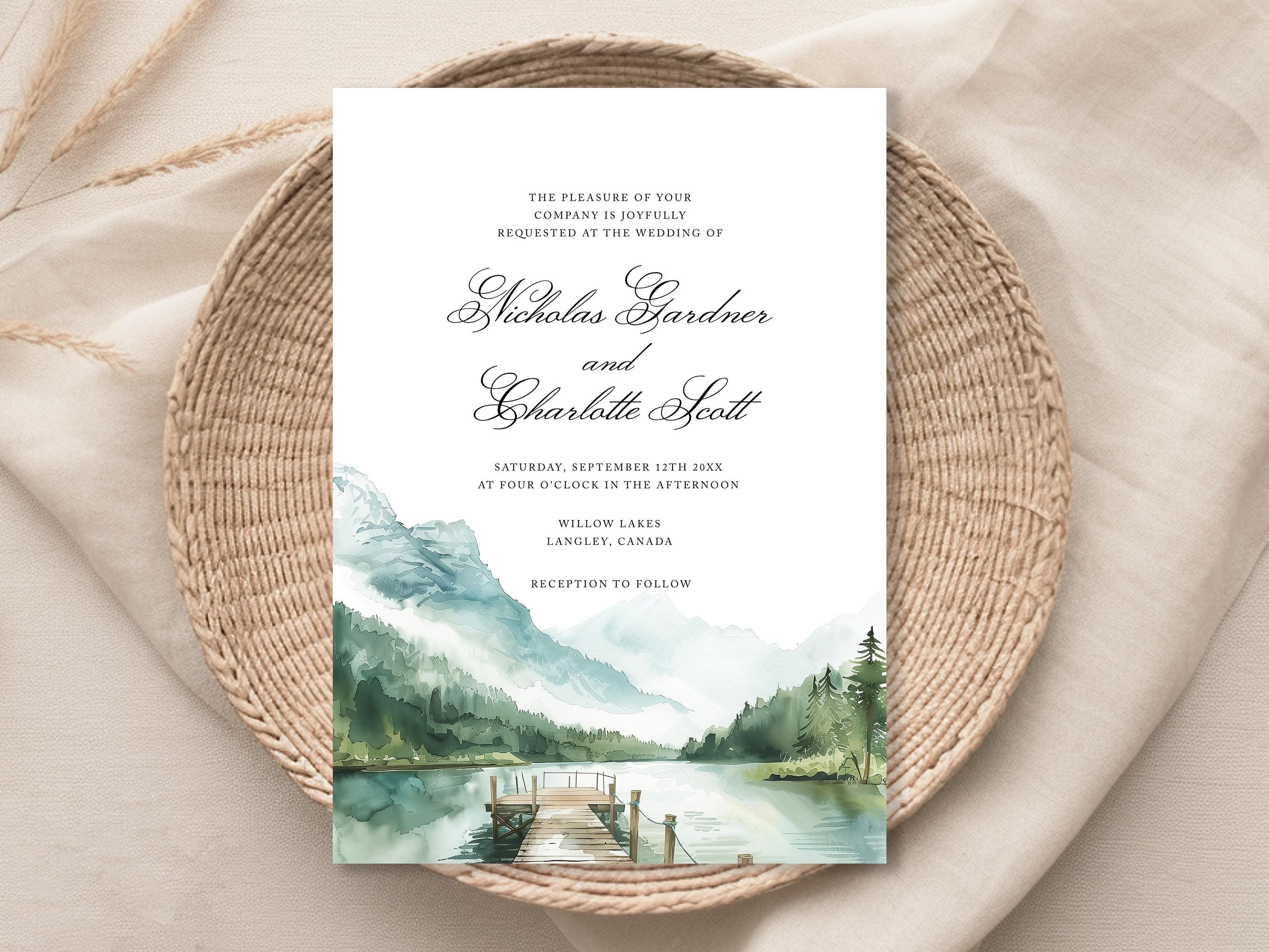 Lake Wedding Invitation, Lakeside Wedding Invitation, Mountain Wedding ...