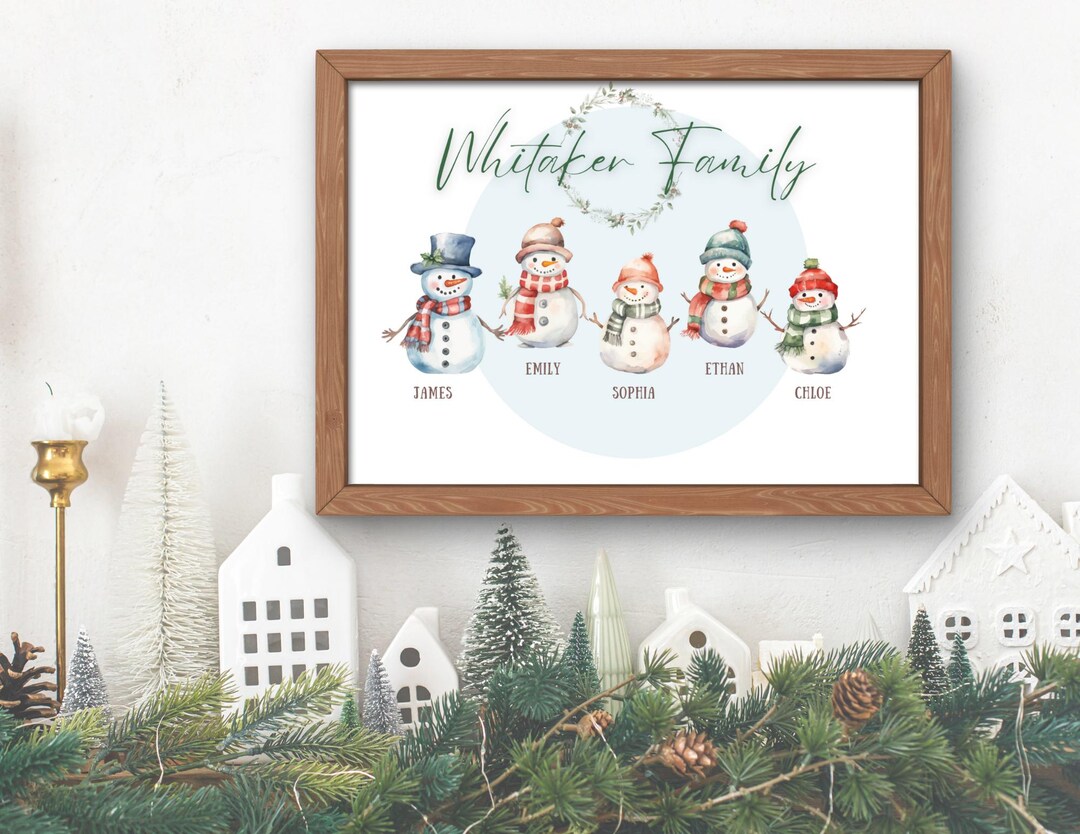 Personalized Snowman Family Art, Christmas Family Art, Christmas ...