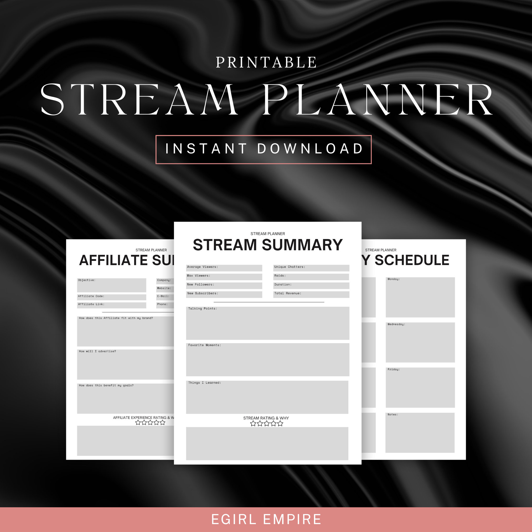 Printable Stream Planner, Stream Organizer, Twitch Kick Youtube Tiktok ...