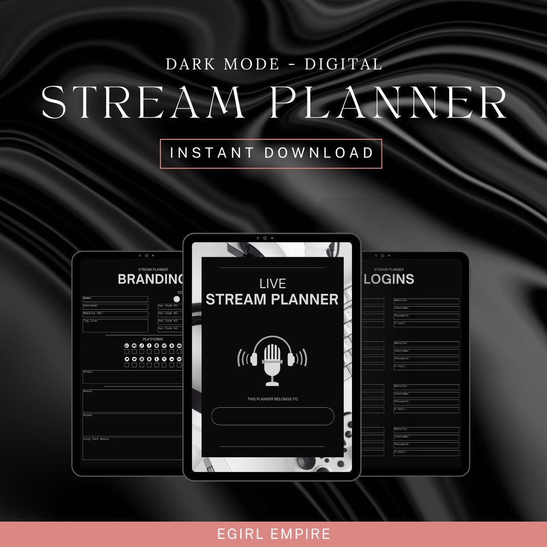 Dark Mode Digital Stream Planner, Stream Organizer, Goodnotes Planner ...