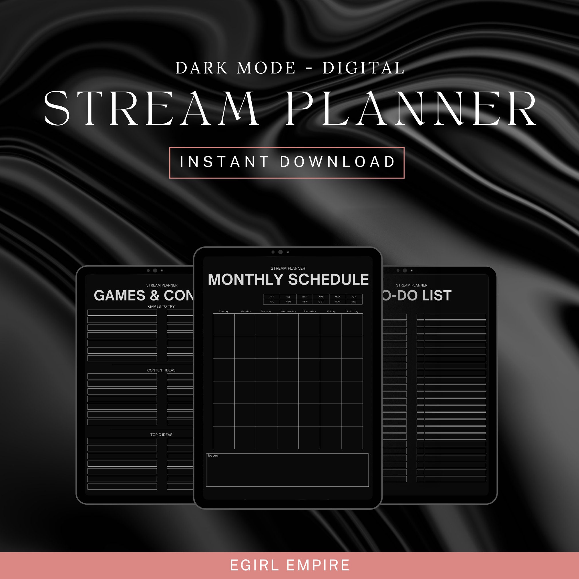 Dark Mode Digital Stream Planner, Stream Organizer, Goodnotes Planner ...