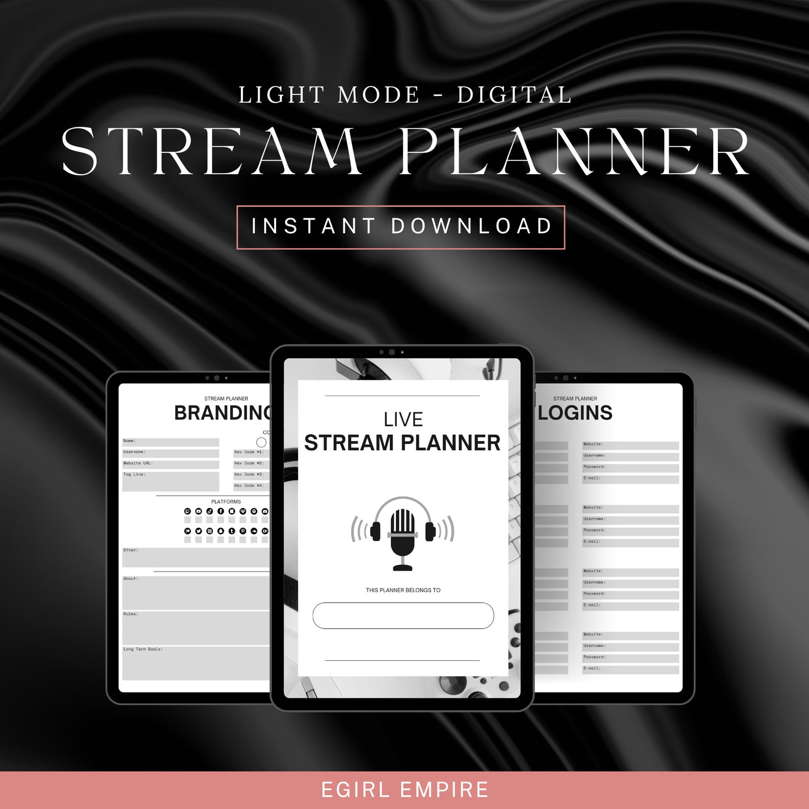 Light Mode Digital Stream Planner, Stream Organizer, Goodnotes Planner ...