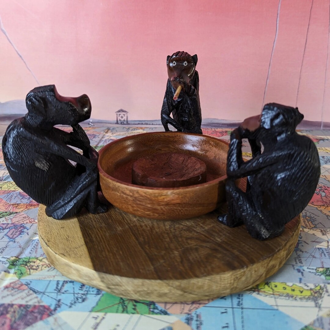 African Handicraft Wooden Three Wise Monkeys Ashtray - Etsy