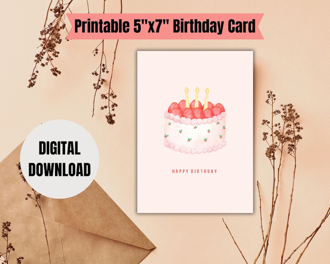 Printable Birthday Card With Cake - Etsy