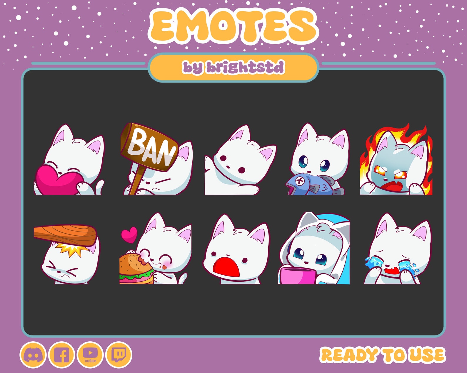 Twitch Emotes Cat | Cat Emotes | White Cat | Kawaii Emote | Cute Emote ...