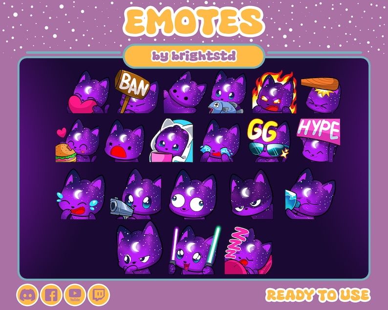 Galaxy Cat Emotes | Twitch Emotes | Cat Galaxy | Cat Emote | Kawaii ...