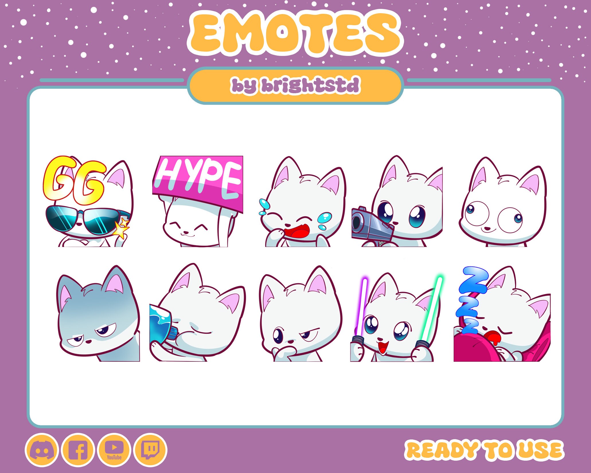 Twitch Emotes | White Cat | Cat Emotes | Kitten Emote | Kawaii Emote ...