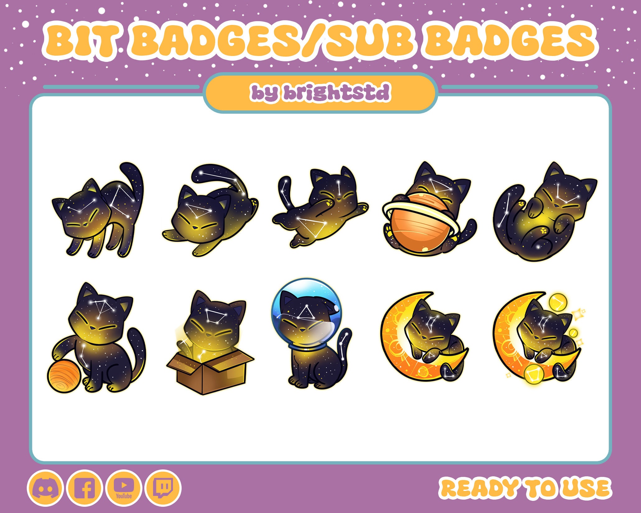 Twitch Sub Badges | Bit Badge | Space Bit Badges | Cat Sub Badges | Cat ...