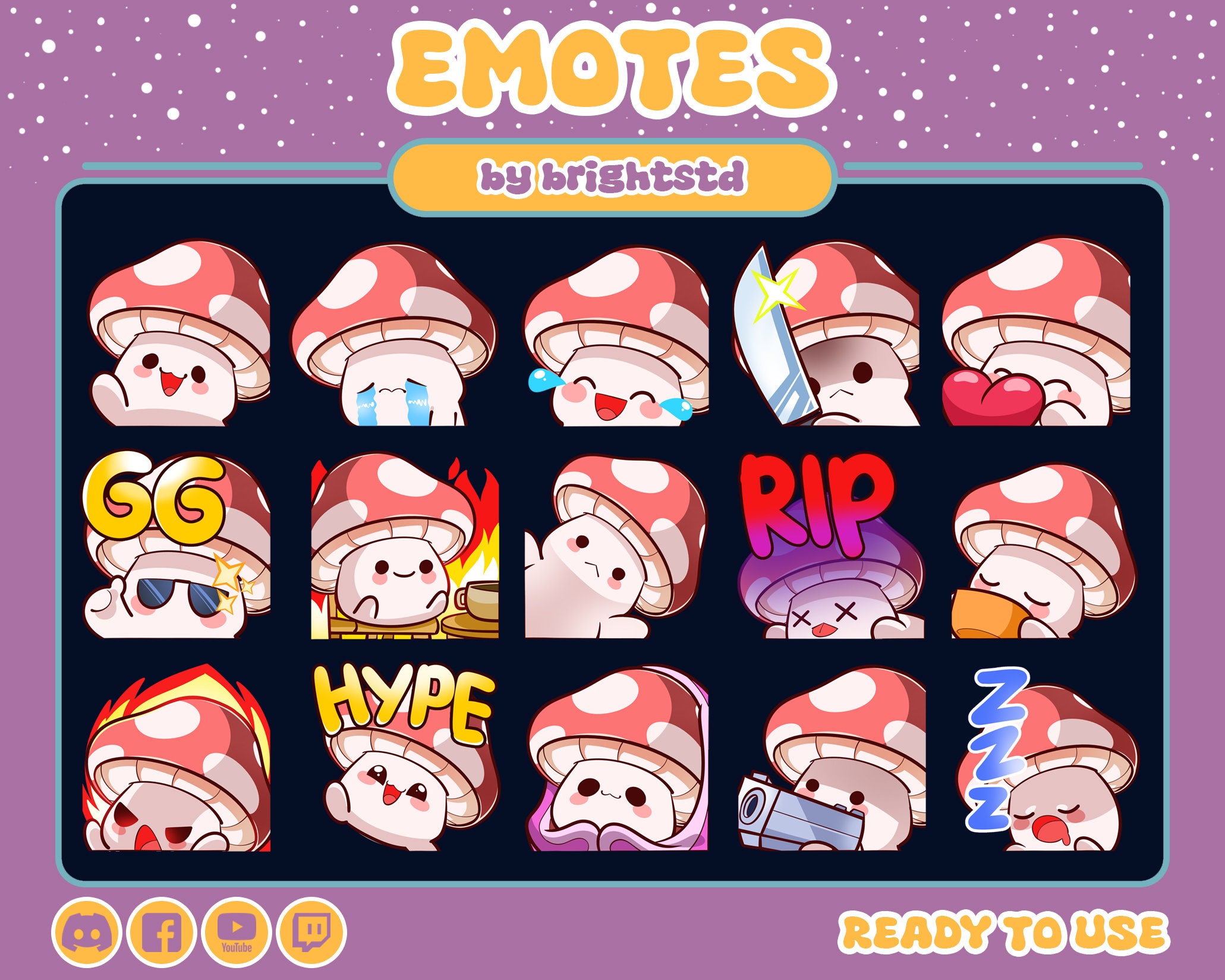 Mushroom Emotes | Twitch Emotes | Mushroom Head | Kawaii Emote | Cute ...