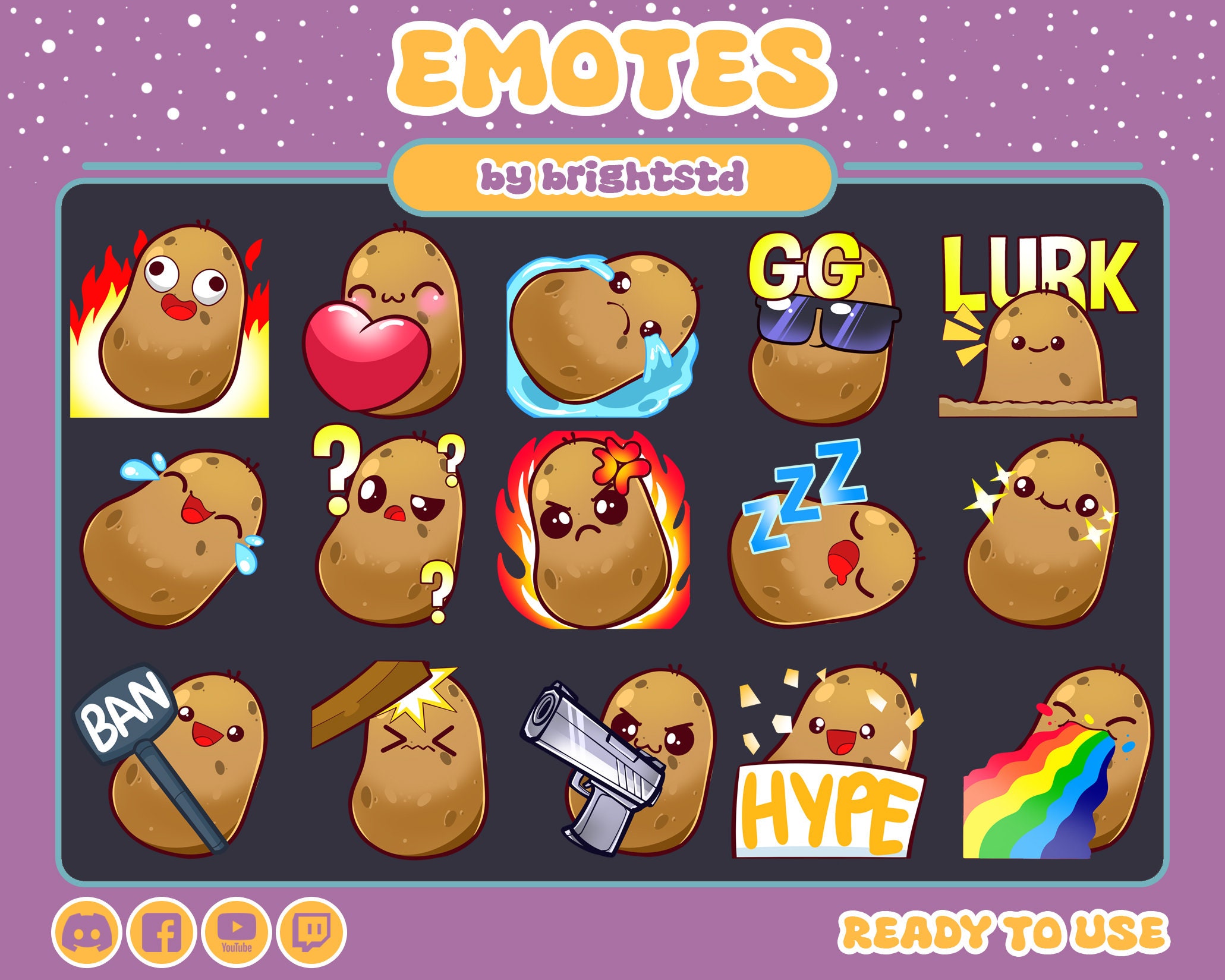 Potato Pack | Potato Emotes | Cute Potato Emote | Kawaii Potato ...