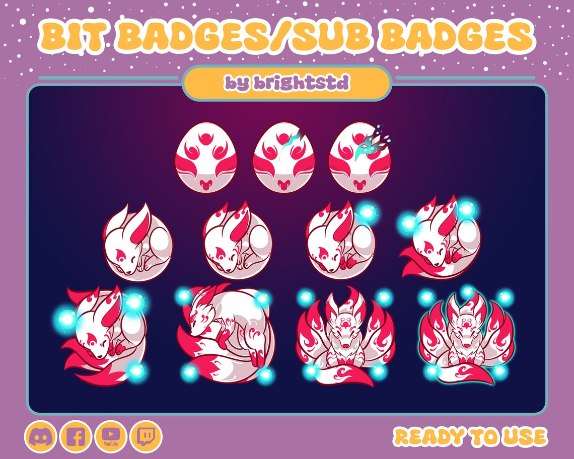 Twitch Sub Badges | Kitsune Fox | Fox Badges | Kitsune Badges ...