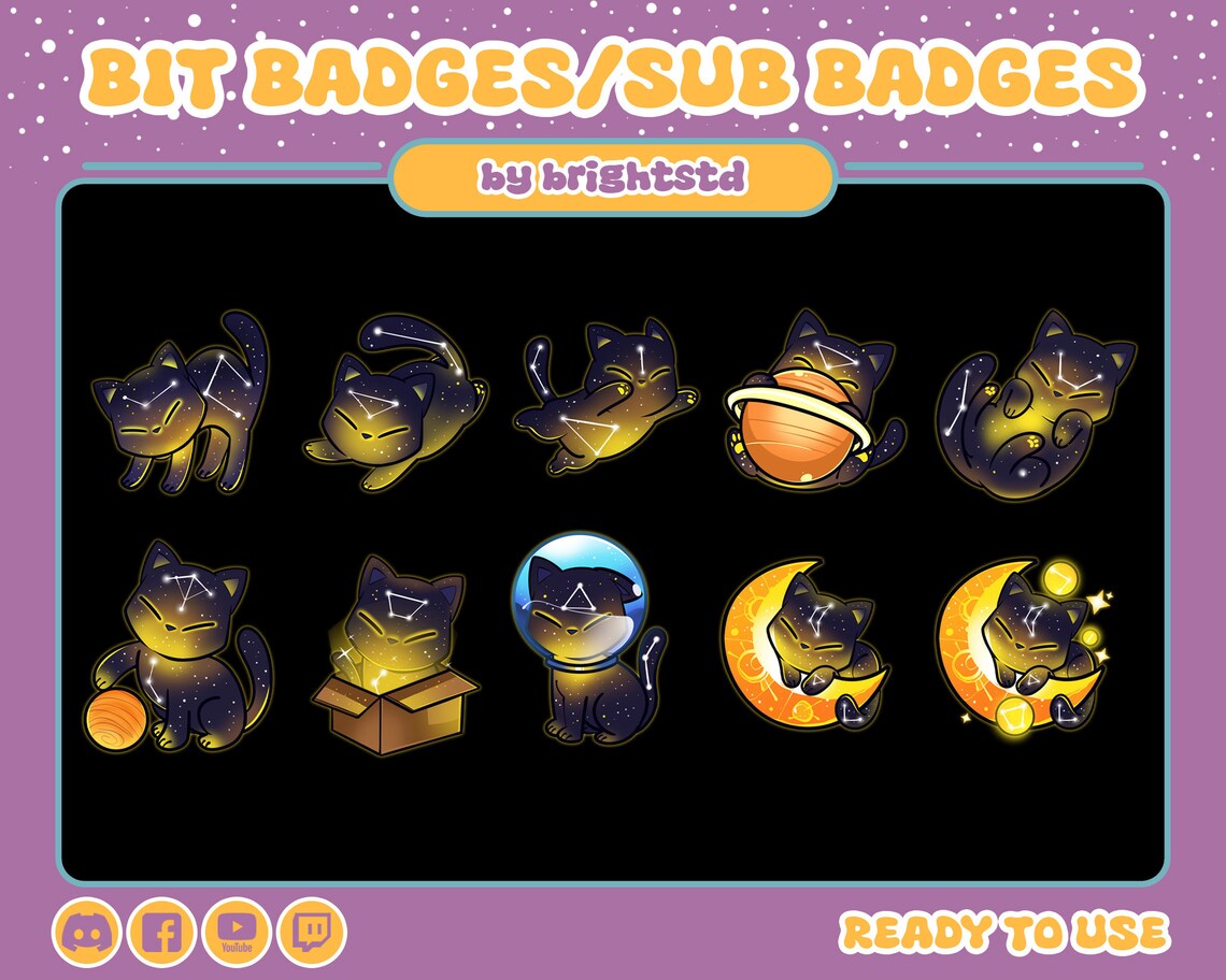 Twitch Sub Badges | Bit Badge | Space Bit Badges | Cat Sub Badges | Cat ...
