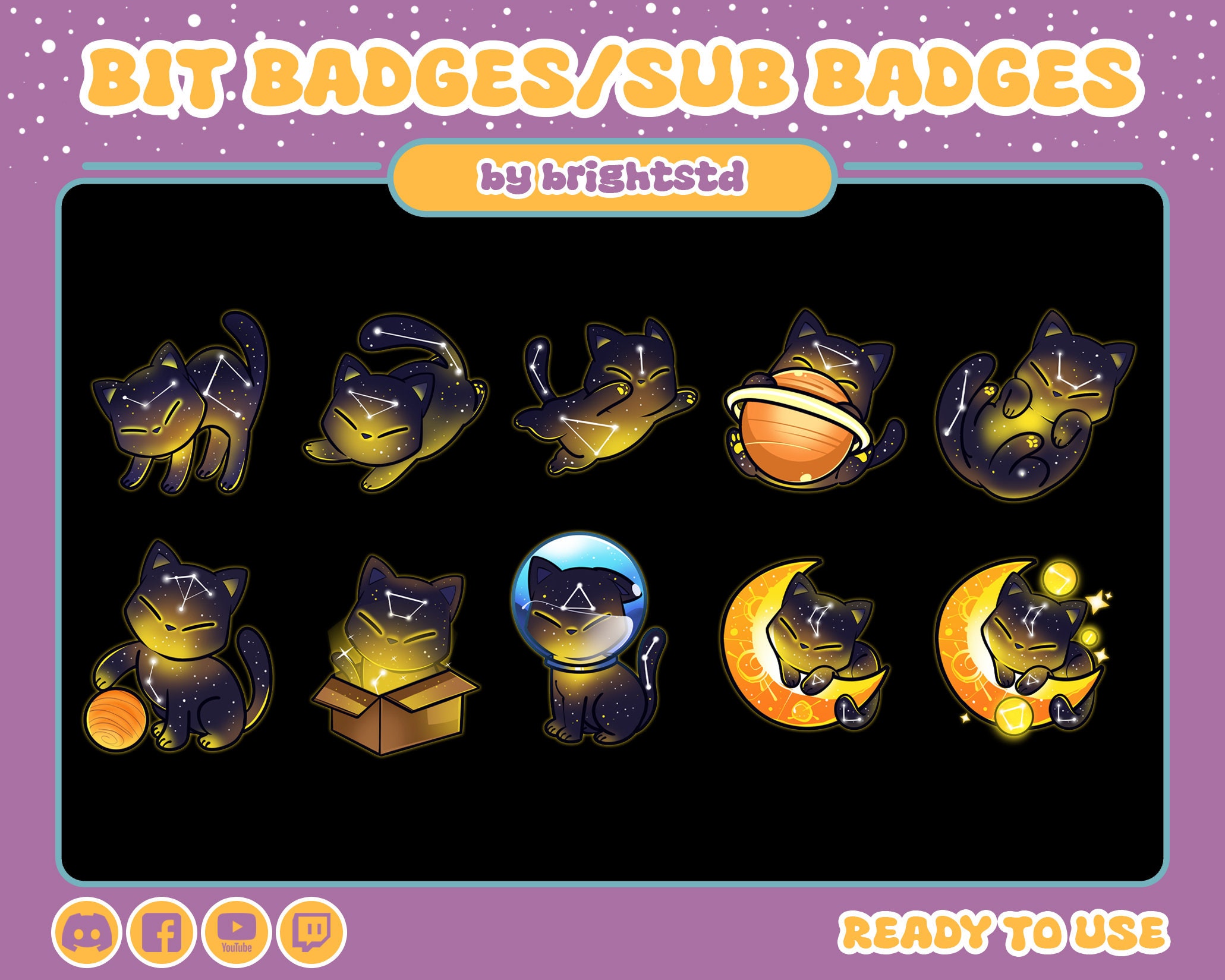 Twitch Sub Badges | Bit Badge | Space Bit Badges | Cat Sub Badges | Cat ...