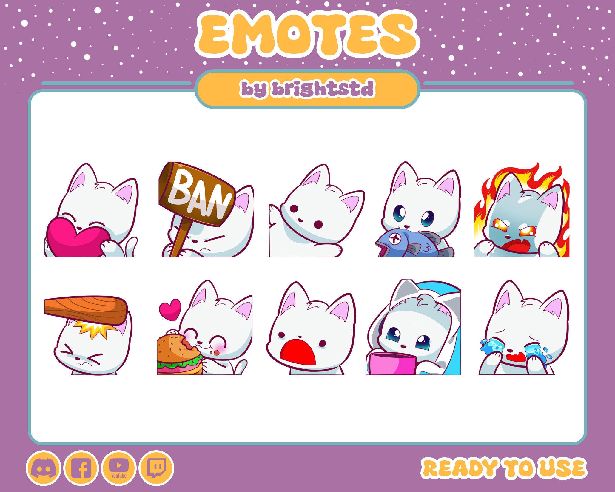 Twitch Emotes Cat | Cat Emotes | White Cat | Kawaii Emote | Cute Emote ...