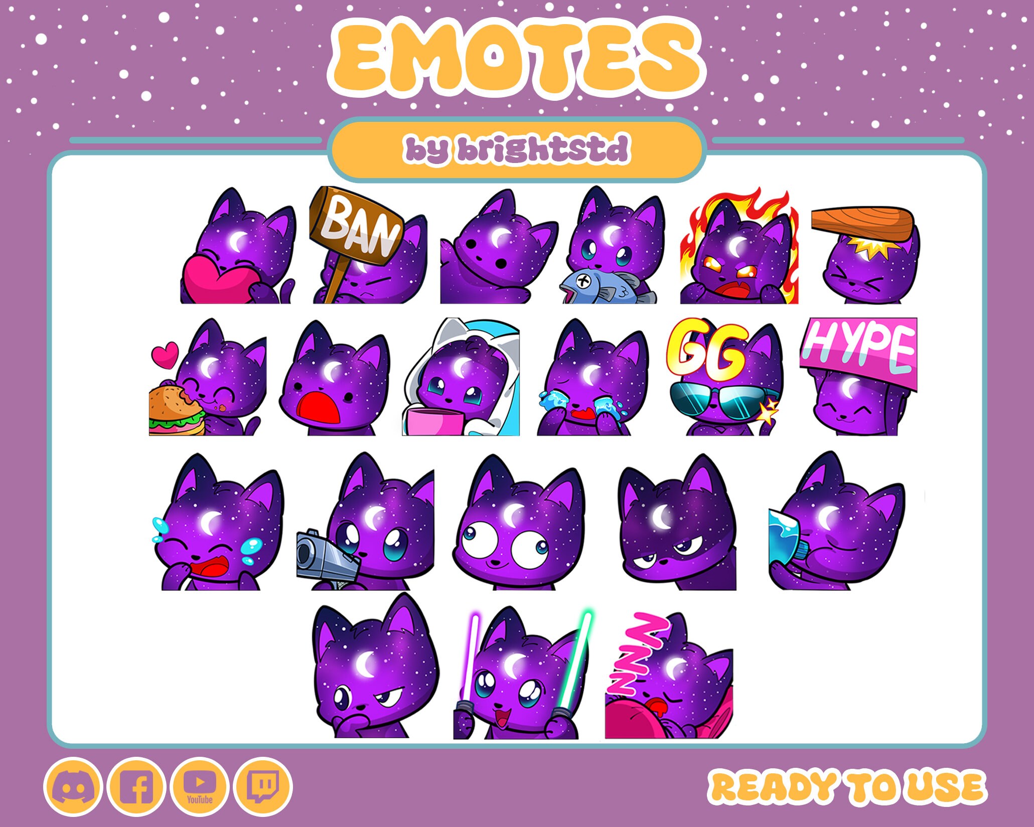 Galaxy Cat Emotes | Twitch Emotes | Cat Galaxy | Cat Emote | Kawaii ...