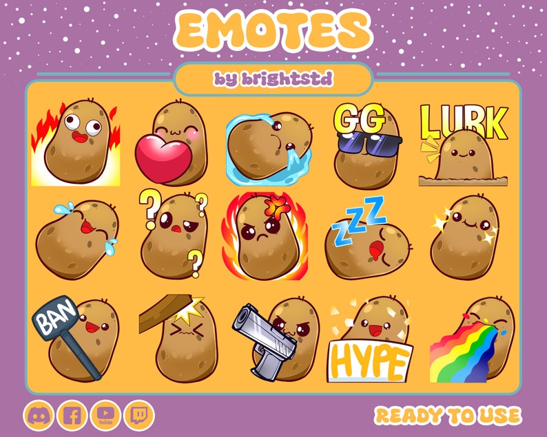 Potato Pack | Potato Emotes | Cute Potato Emote | Kawaii Potato ...