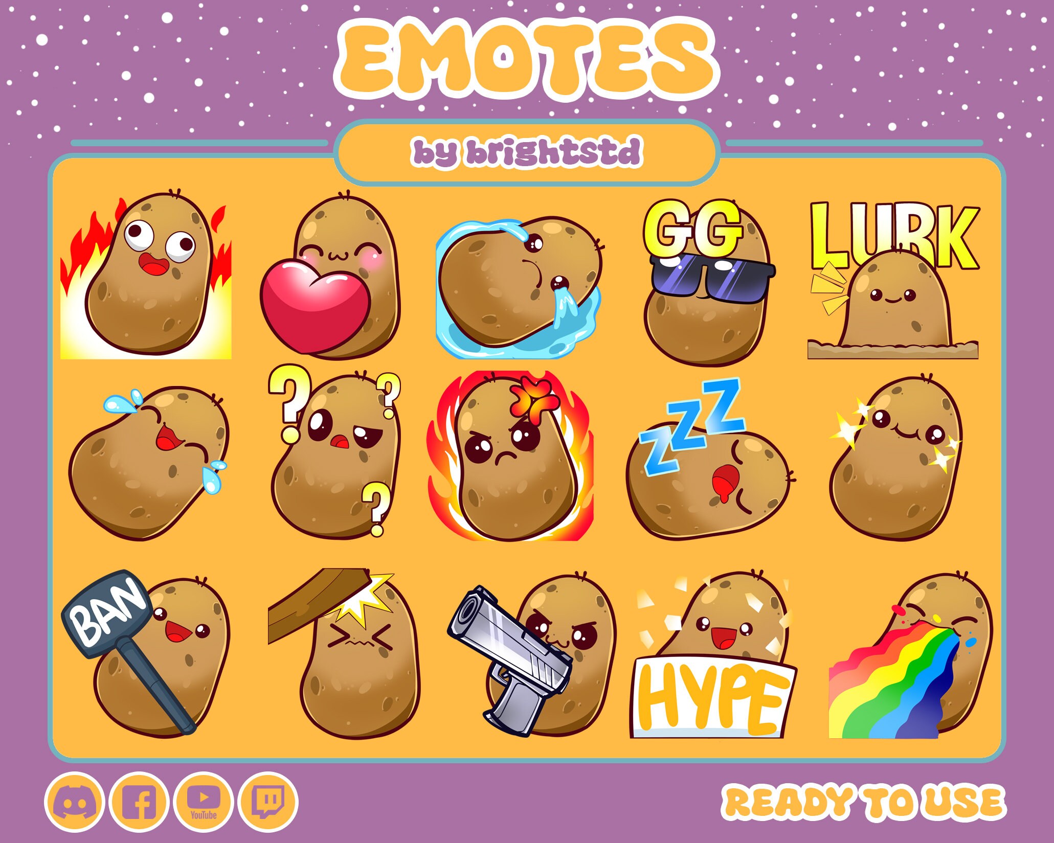 Potato Pack | Potato Emotes | Cute Potato Emote | Kawaii Potato ...