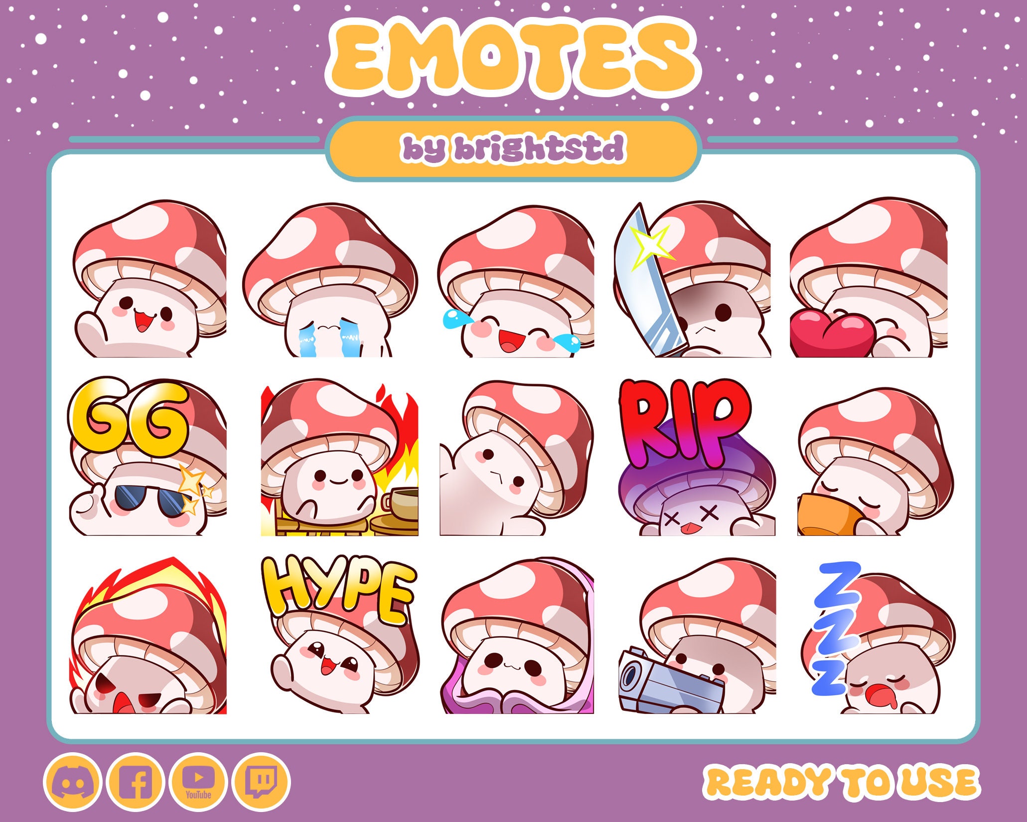 Mushroom Emotes | Twitch Emotes | Mushroom Head | Kawaii Emote | Cute ...