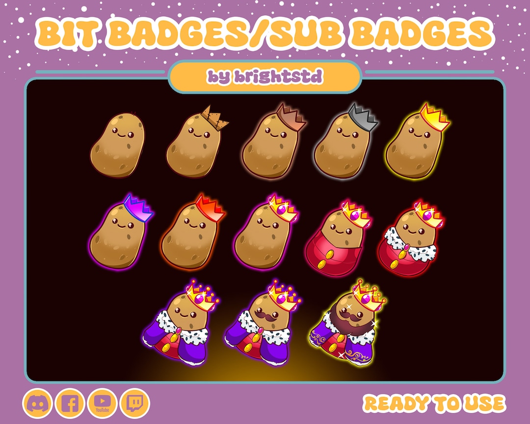Twitch Sub Badges | Potato Sub Badges | Potato Badges | Kawaii Potato | Stream and Discord - Etsy