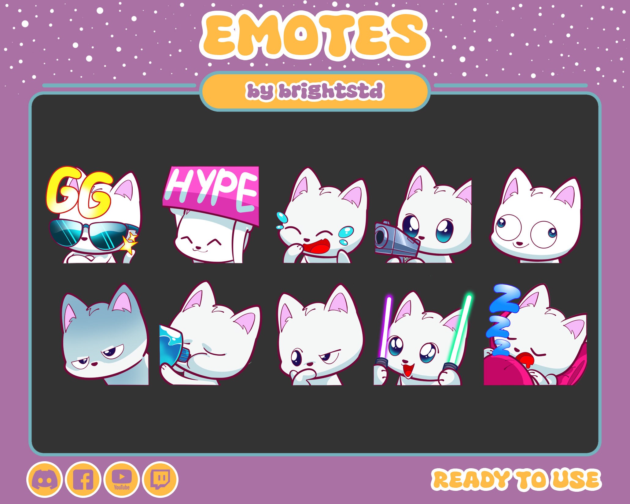 Twitch Emotes | White Cat | Cat Emotes | Kitten Emote | Kawaii Emote ...