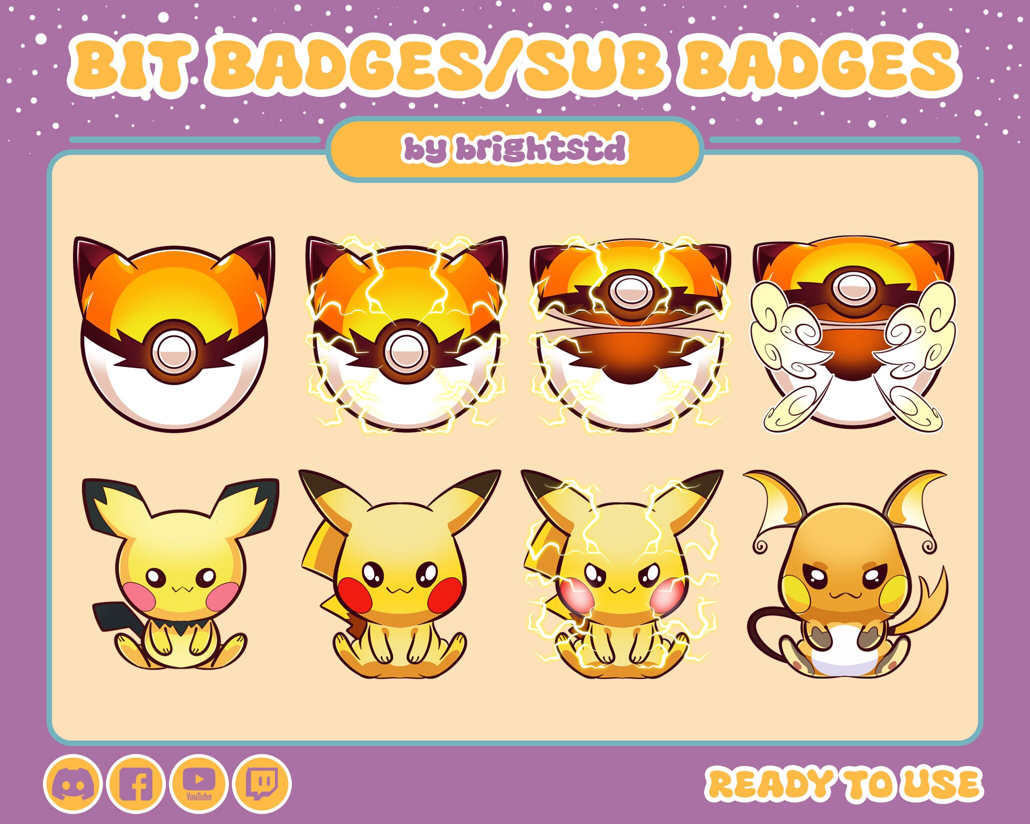 Anime Sub Badges | Twitch Sub Badges | Yellow Squirrel | Electricity ...