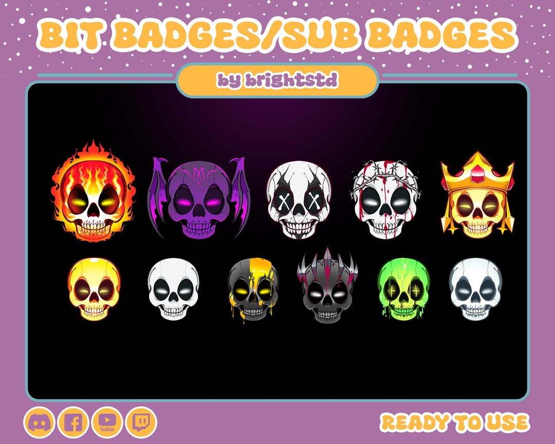 Twitch Sub Badges | Skull Badges | Skull Bit Badges | Horror Badge ...