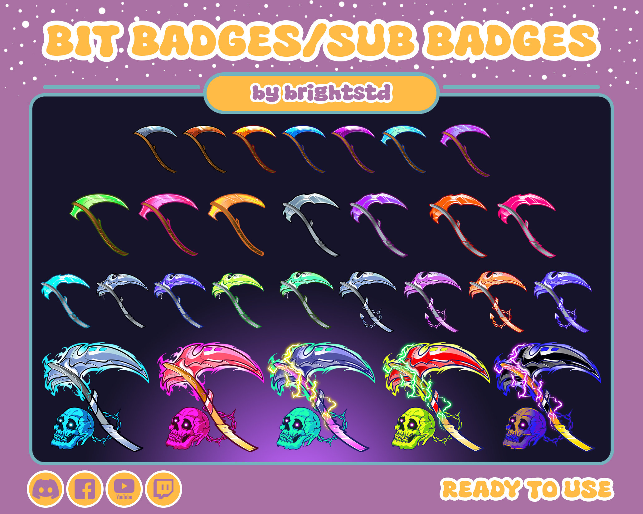 Twitch Sub Badges | Scythe Weapons | Scythe Sub Badges | Grim Reaper ...