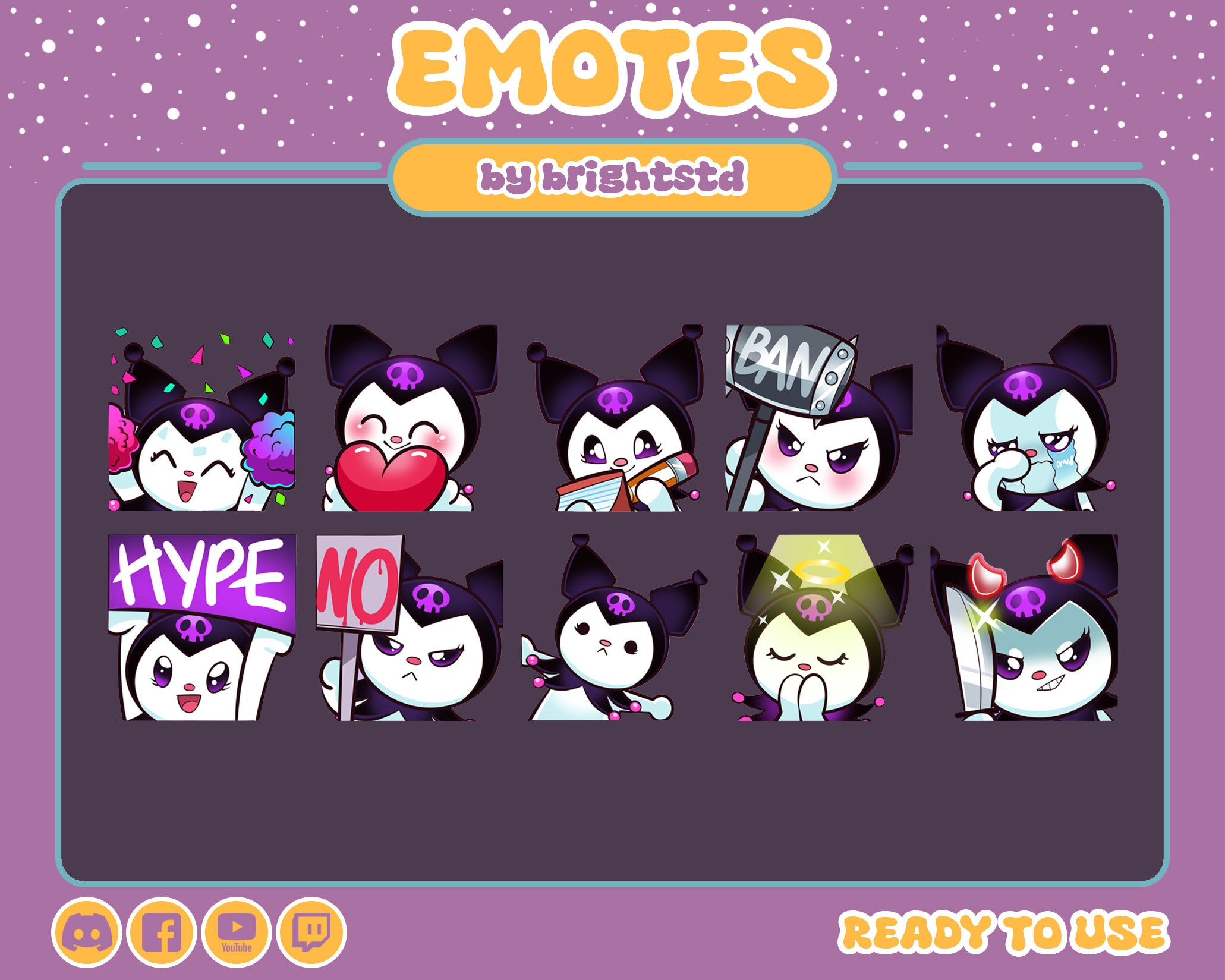 Twitch Emotes | Bunny Plushies | Kawaii Emote | Cute Emote | Dark ...