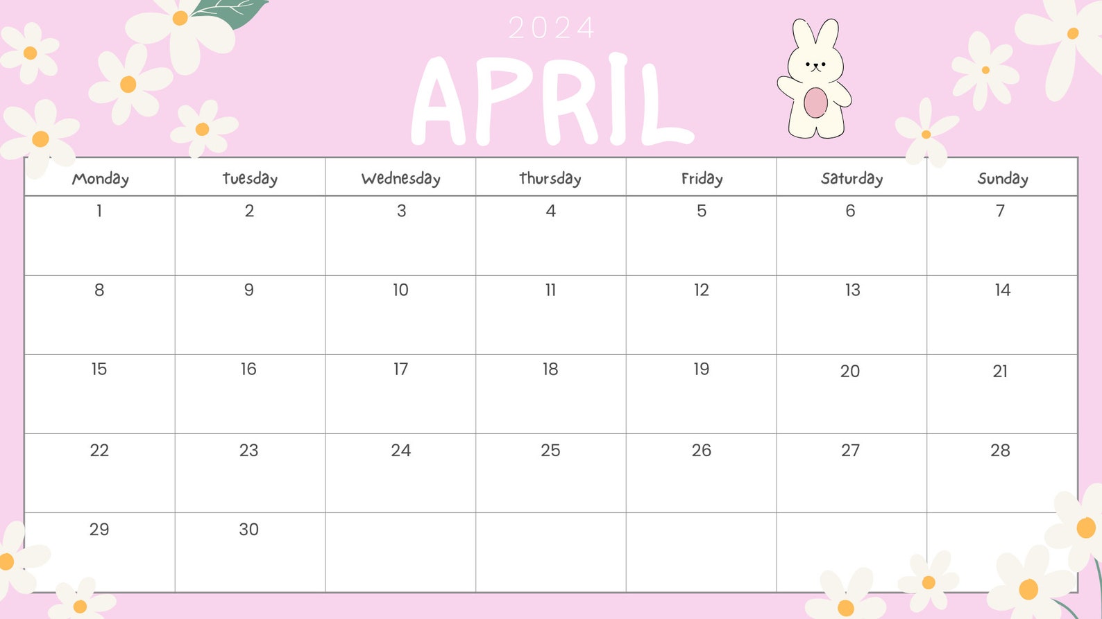 Cute Printable Calendar 2024, Monthly Planner 2024, Daily 2024 Digital ...