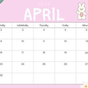 Cute Printable Calendar 2024, Monthly Planner 2024, Daily 2024 Digital ...