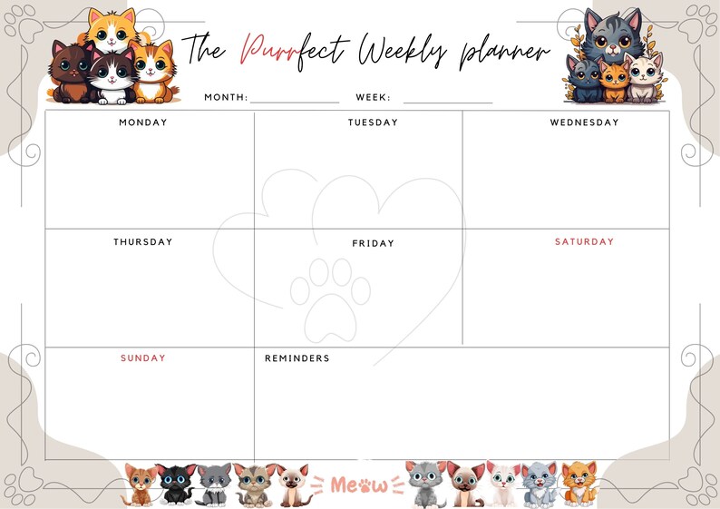 Printable Weekly Planners, Cat Planner, Printable Weekly Cat Planner ...