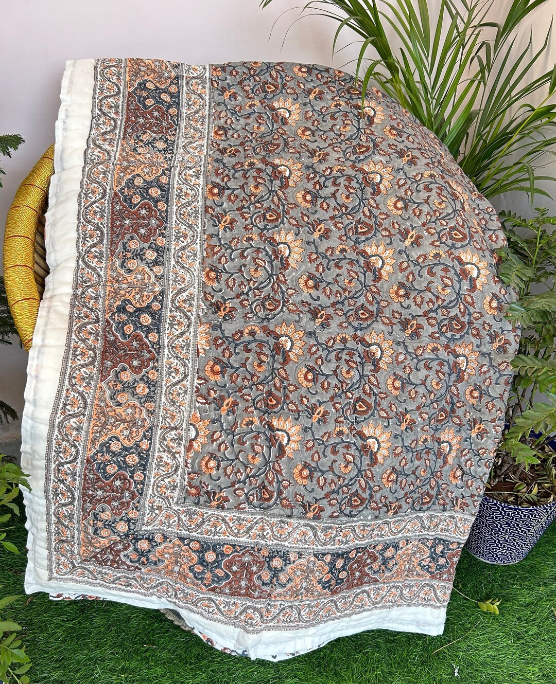 Anokhi Pure Organic Mulmul Cotton Hand Quilted Quilt Indian Handblock ...