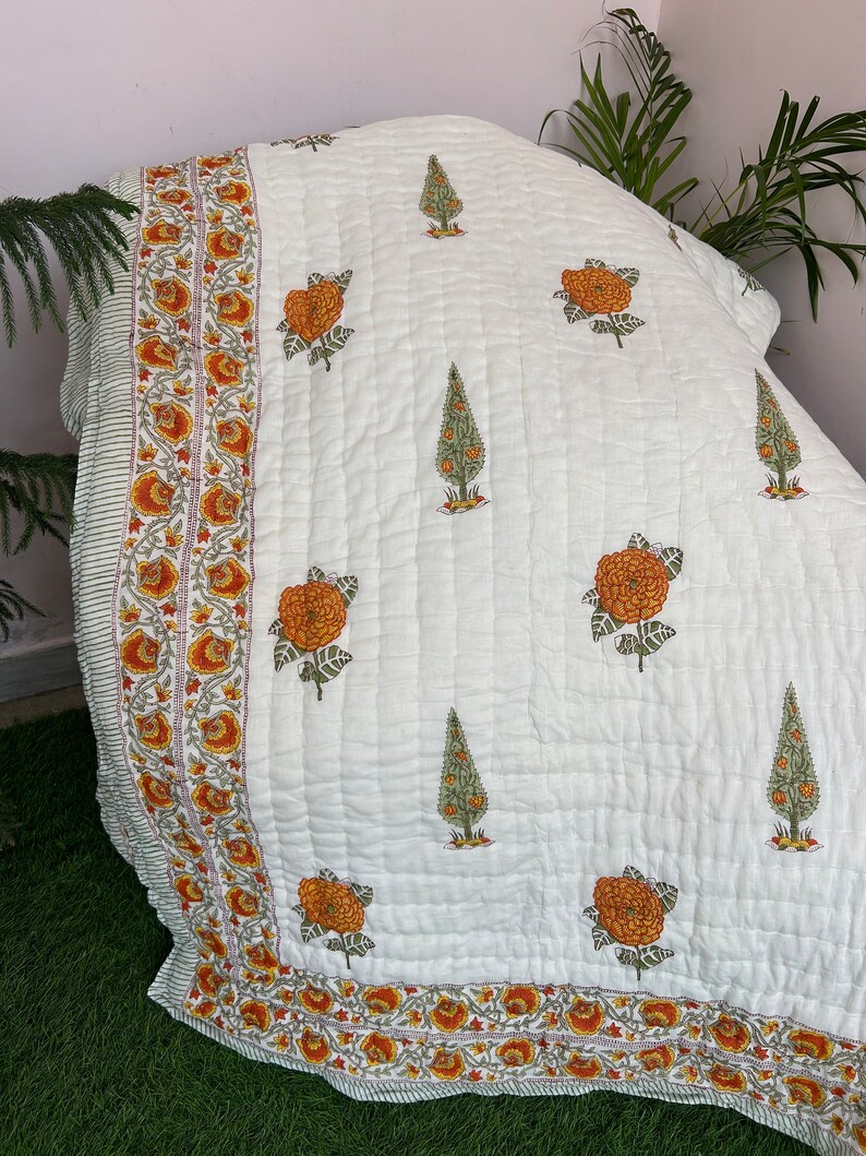 Traditional Jaipur Quilt, Block Print Quilt, Reversible Jaipur Quilt ...
