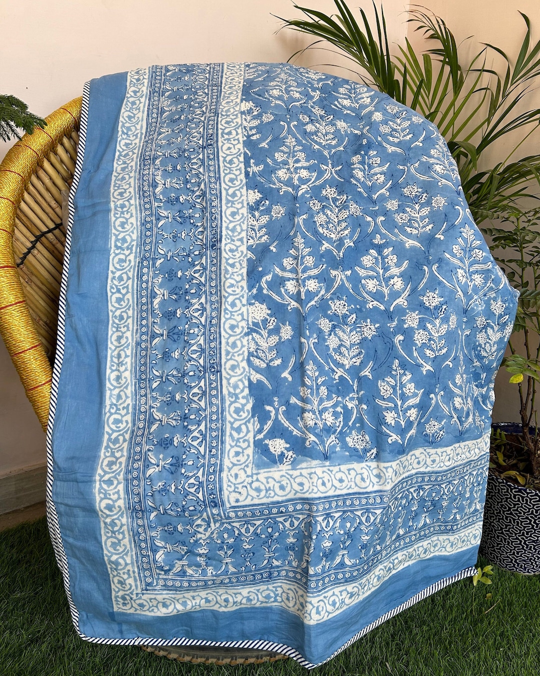 Indian Reversible Dohar, Block Printed Dohars, Handmade Quilt, Pure ...