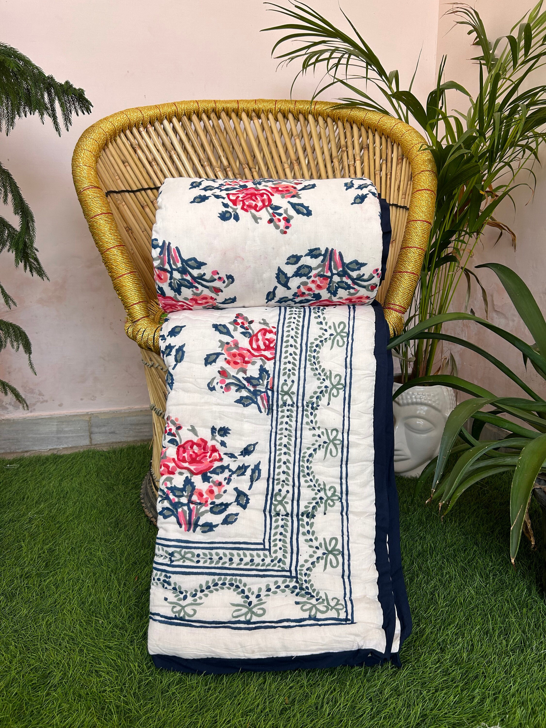 Indian Traditional Block Print Quilt/ Bagru Hand Print Blanket and ...