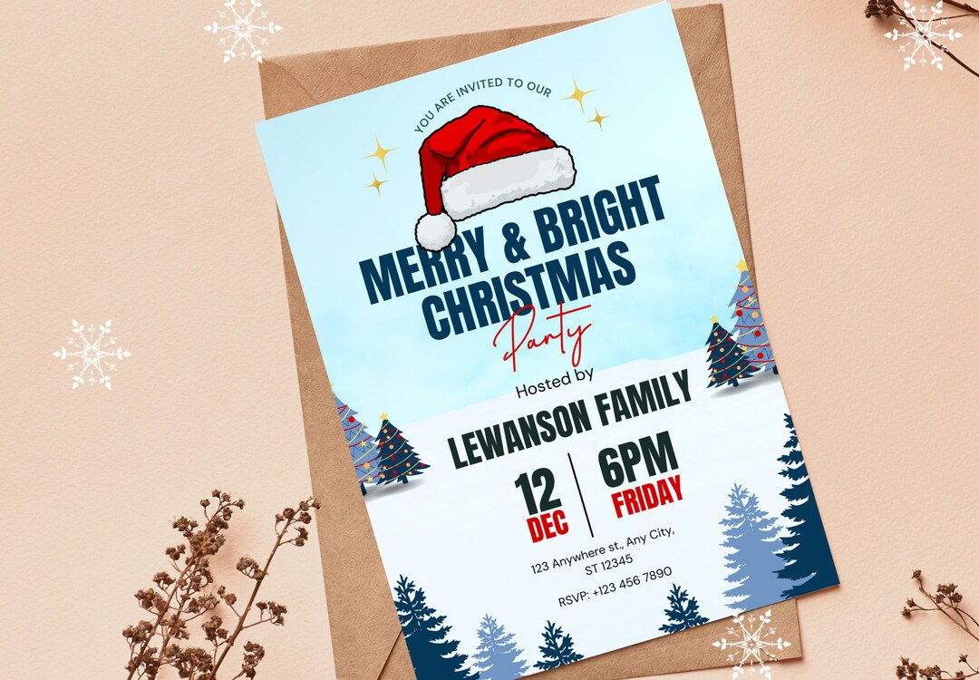 Editable Merry and Bright Christmas Party Invitation DIY - Etsy