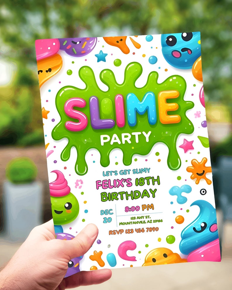 Editable Slime Party Birthday Invitation Template, Customizable DIY ...