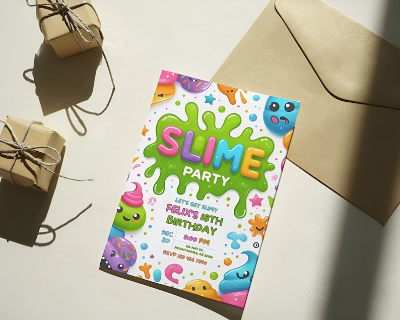 Editable Slime Party Birthday Invitation Template, Customizable DIY ...