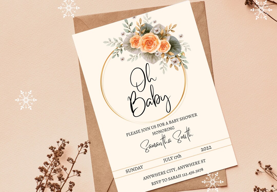 Editable Floral Oh Baby Shower Invite DIY Digital Baby Shower - Etsy