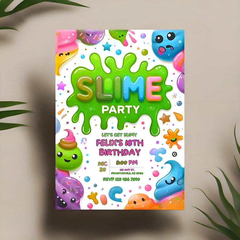 Editable Slime Party Birthday Invitation Template, Customizable DIY ...