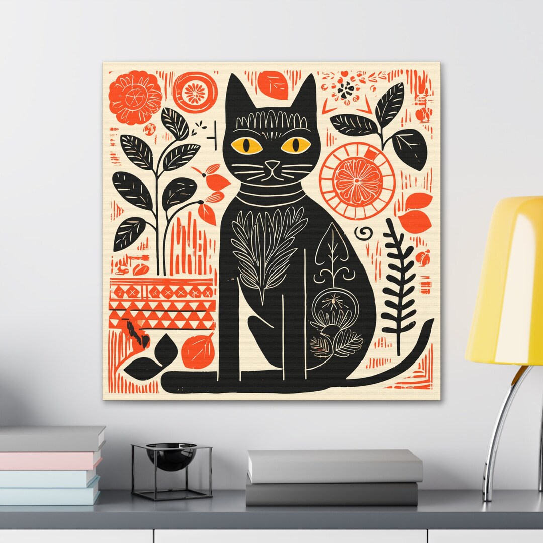 Stamp Art Black Cat Abstract Art Cat Print Cat Painting - Etsy